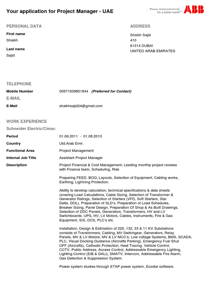 Abb CV PDF | PDF | Electric Power System | Lighting