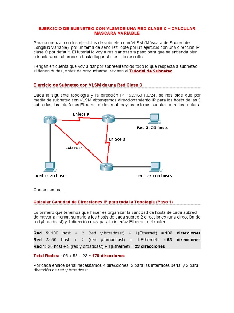 Ejercicio de Subneteo Con VLSM de Una Red Clase C | PDF | Dirección IP | Arquitectura de internet