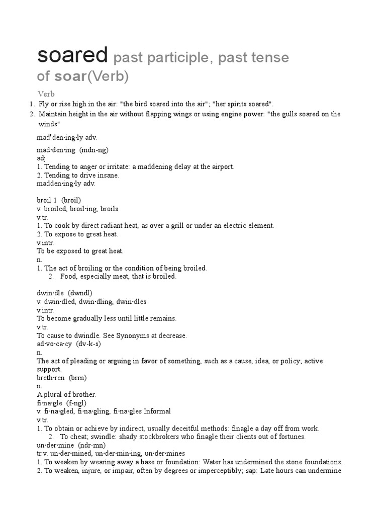 Soared: Past Participle, Past Tense of Soar (Verb) | PDF | Rules | Syntax