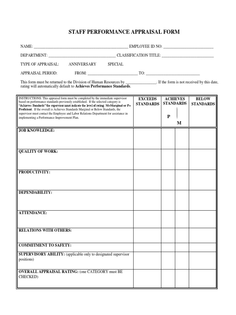 Staff Performance Appraisal Form | PDF | Performance Appraisal ...