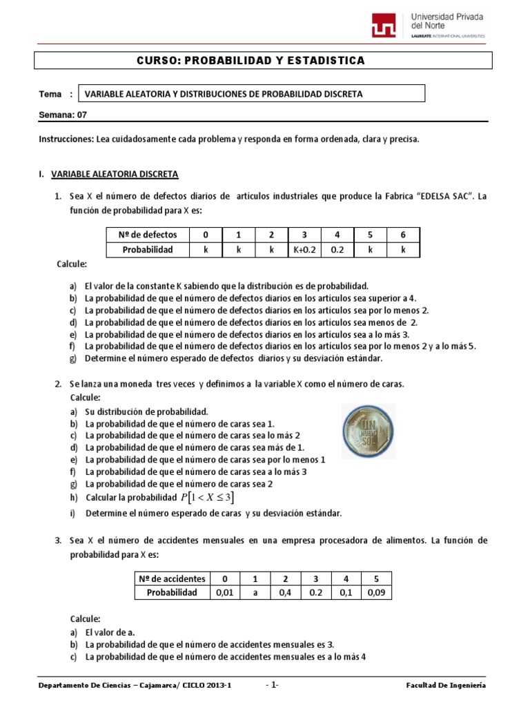 Practica Proes Sem 07 PDF | PDF | Probabilidad | Variable aleatoria