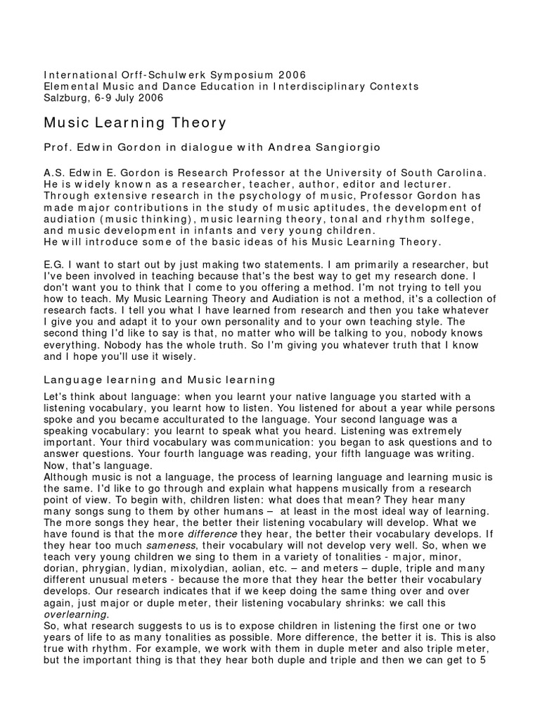 GORDON, Edwin - Music Learning | PDF | Music Theory | Musicology