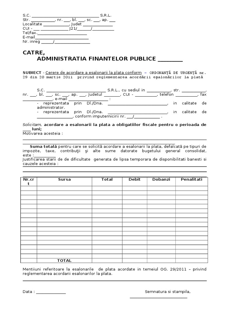 CERERE Esalonare Plata | PDF