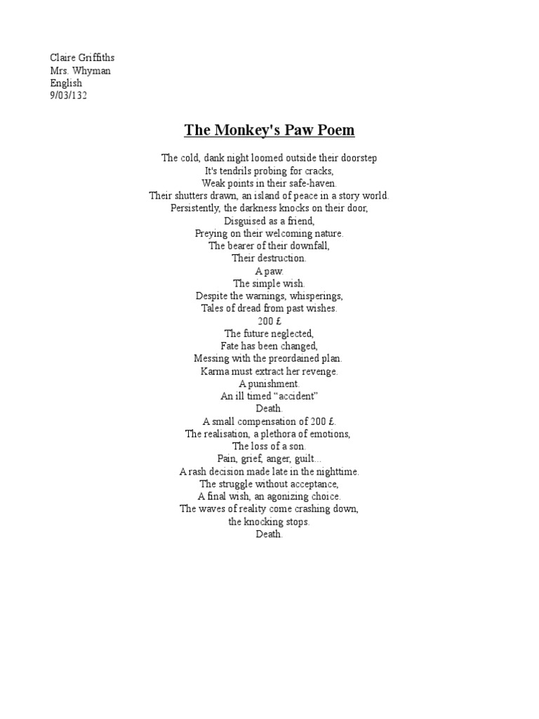 Monkey Paw Poem | PDF