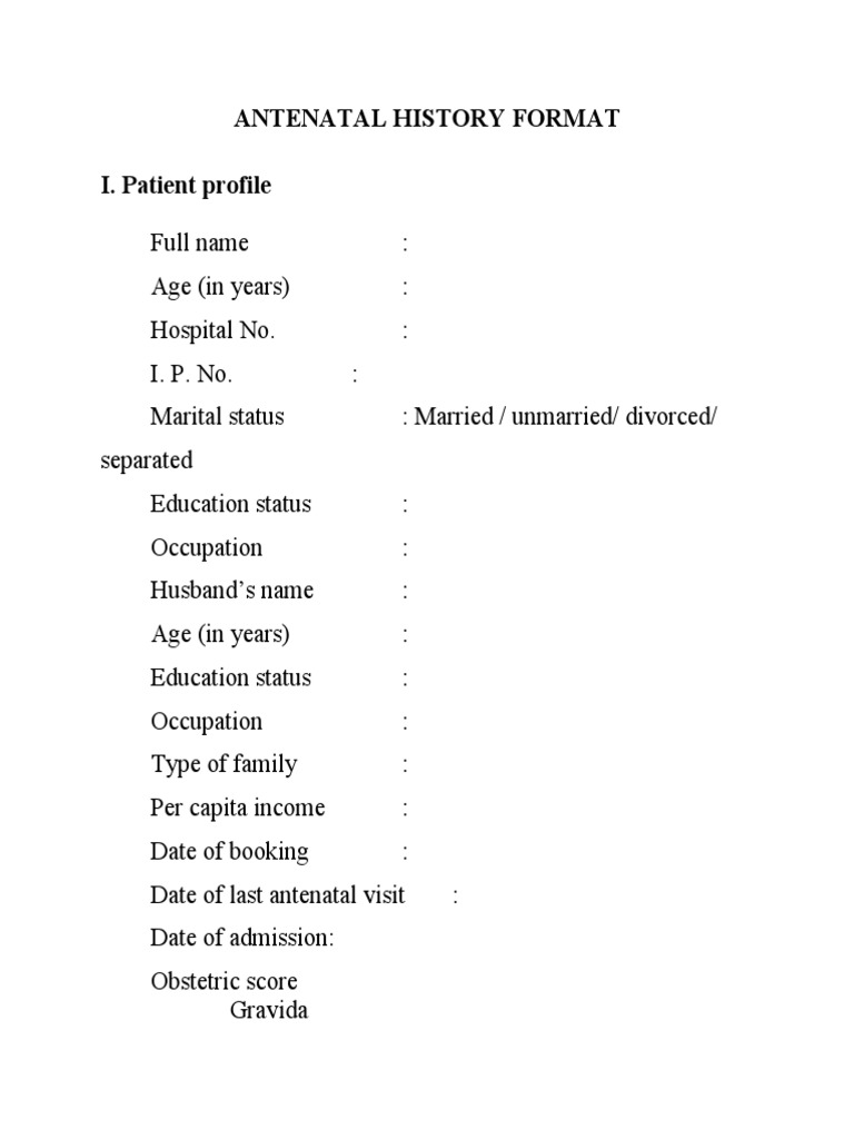 Antenatal History Format | PDF | Medicine | Clinical Medicine