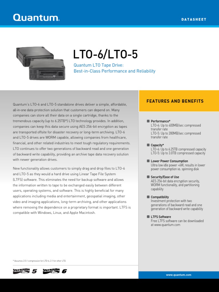 LTO-6 - LTO-5 Tape Drive Datasheet (DS00457A) | PDF | Storage Media ...