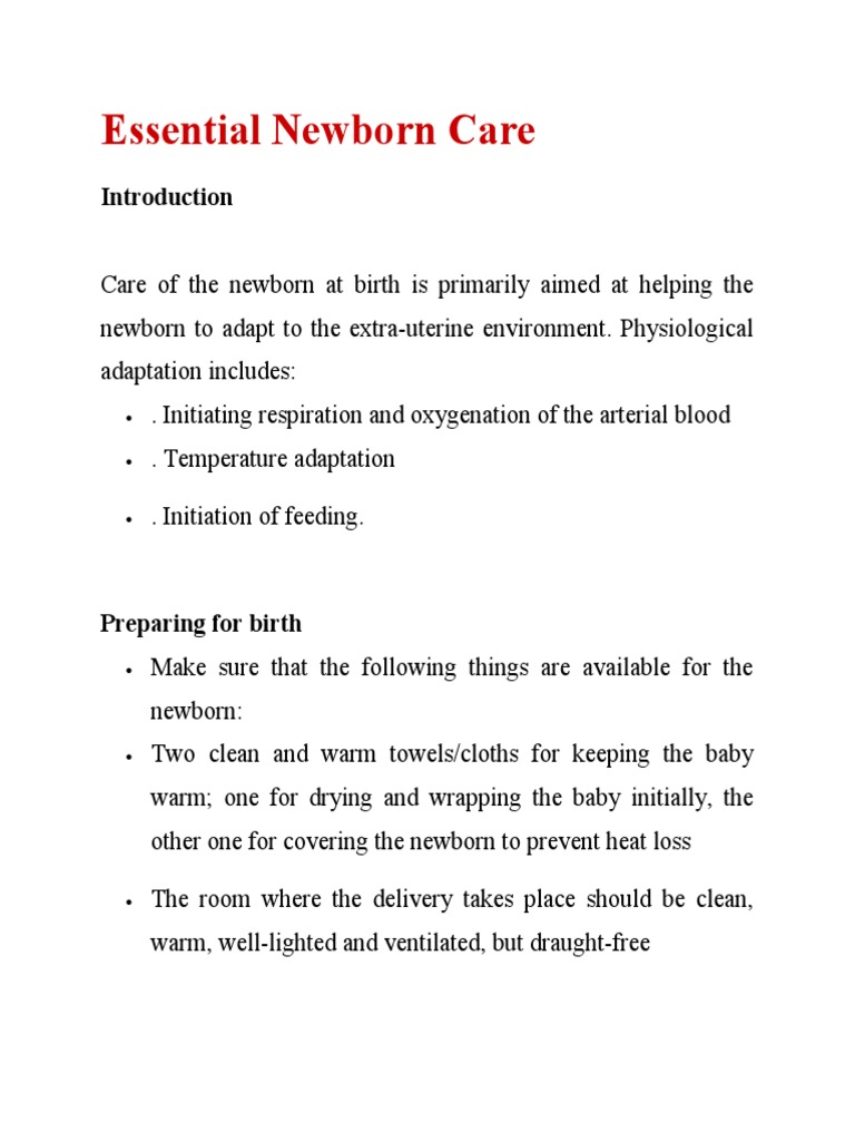 Essential Newborn Care | PDF | Infants | Medical Specialties