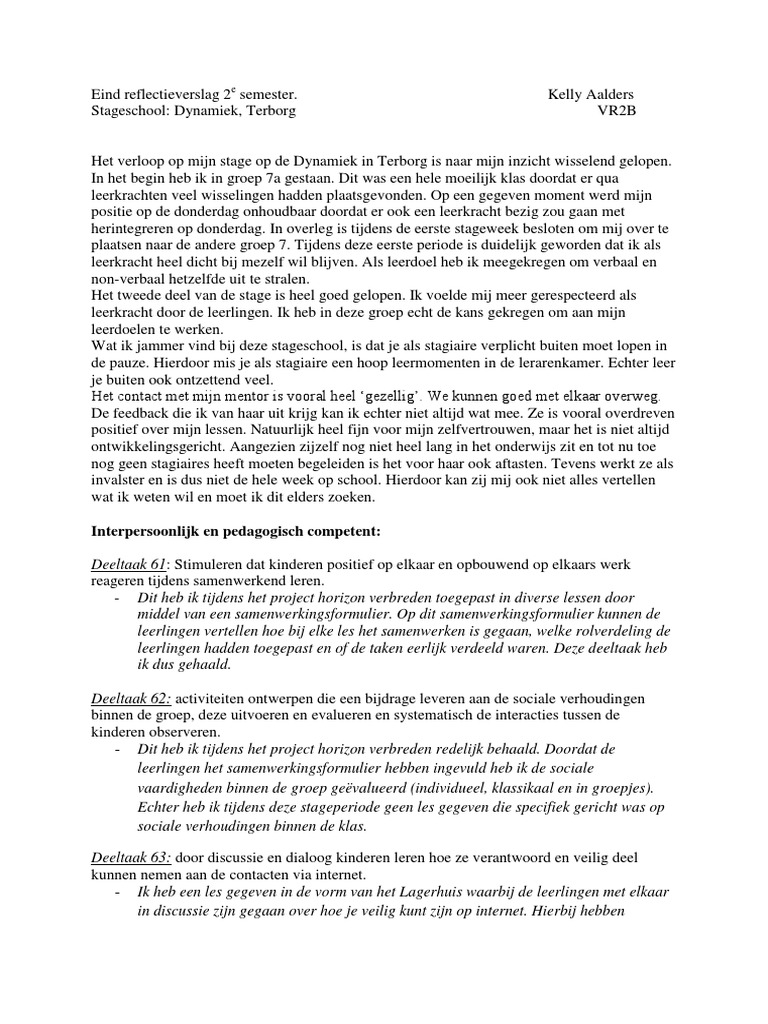 Reflectieverslag 2e Semester Leerjaar 2 | PDF