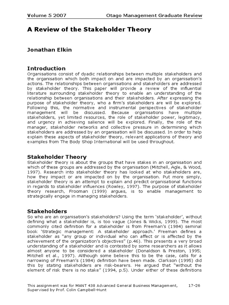 Stakeholder Theory | PDF | Stakeholder (Corporate) | Strategic Management
