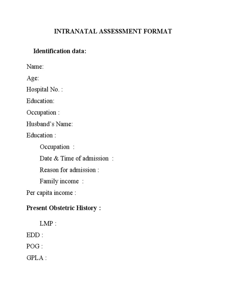 Intranatal Assessment Format | PDF | Obstetrics | Reproduction