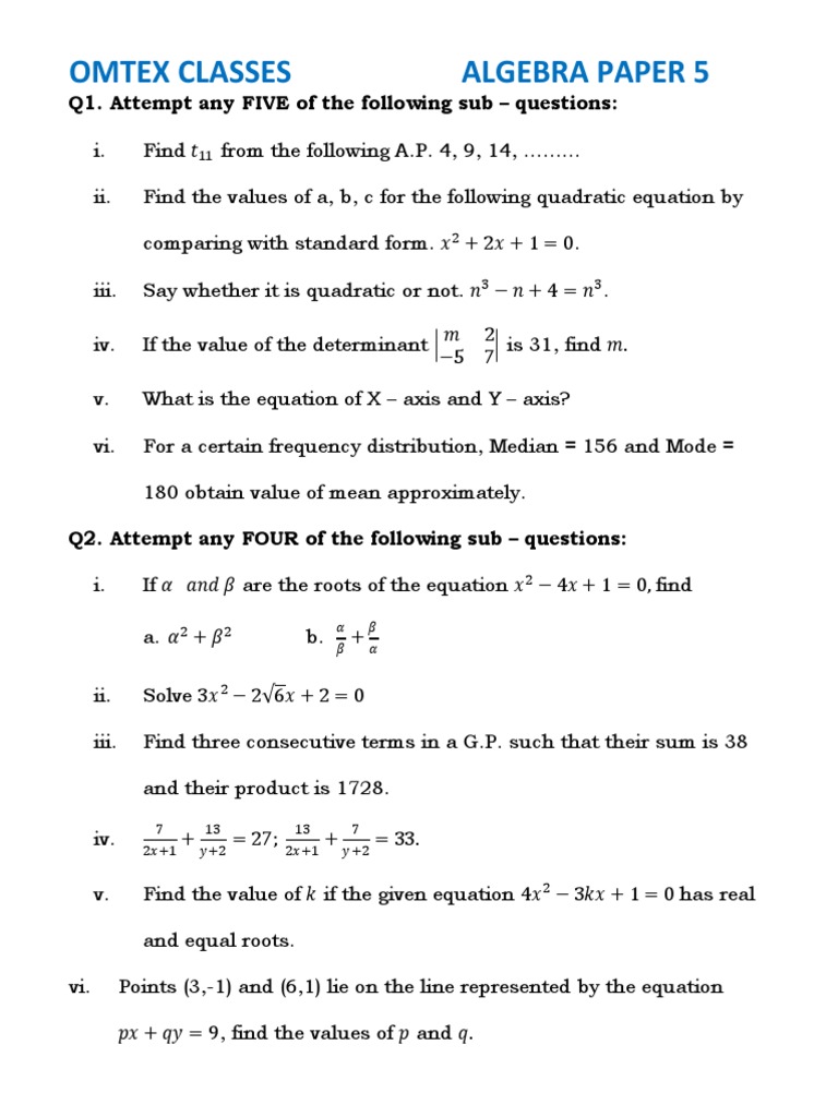 Algebra Question Paper 5 | PDF | Games & Activities | Teaching Methods ...