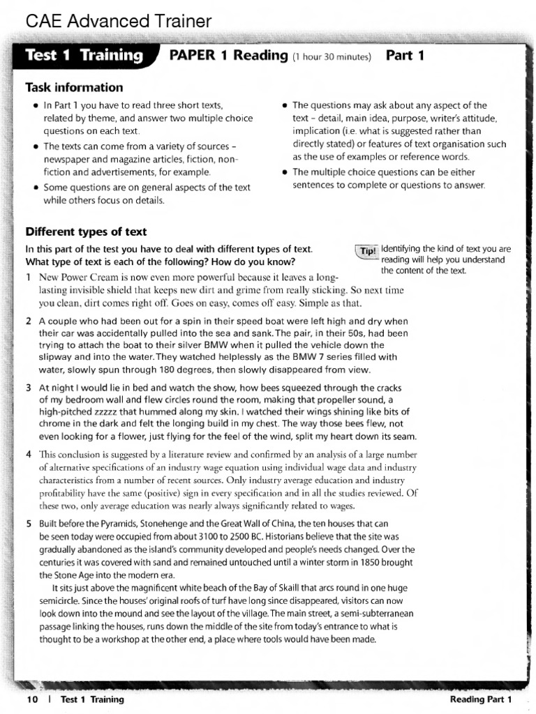 CAE Advanced Trainer Reading Practice | PDF