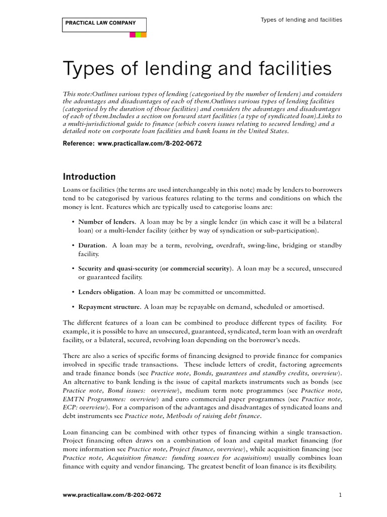 Types of Lending and Facilities Overview | PDF | Syndicated Loan | Loans