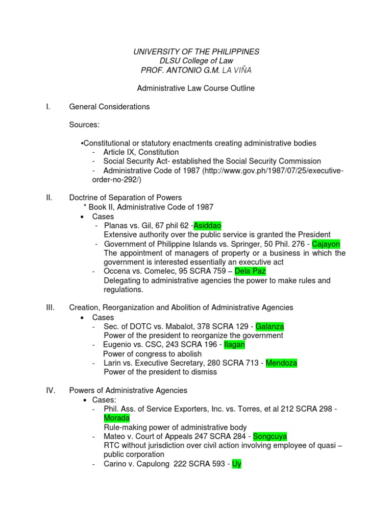 DLSU Admin Law Outline | PDF | Administrative Law | Judiciaries
