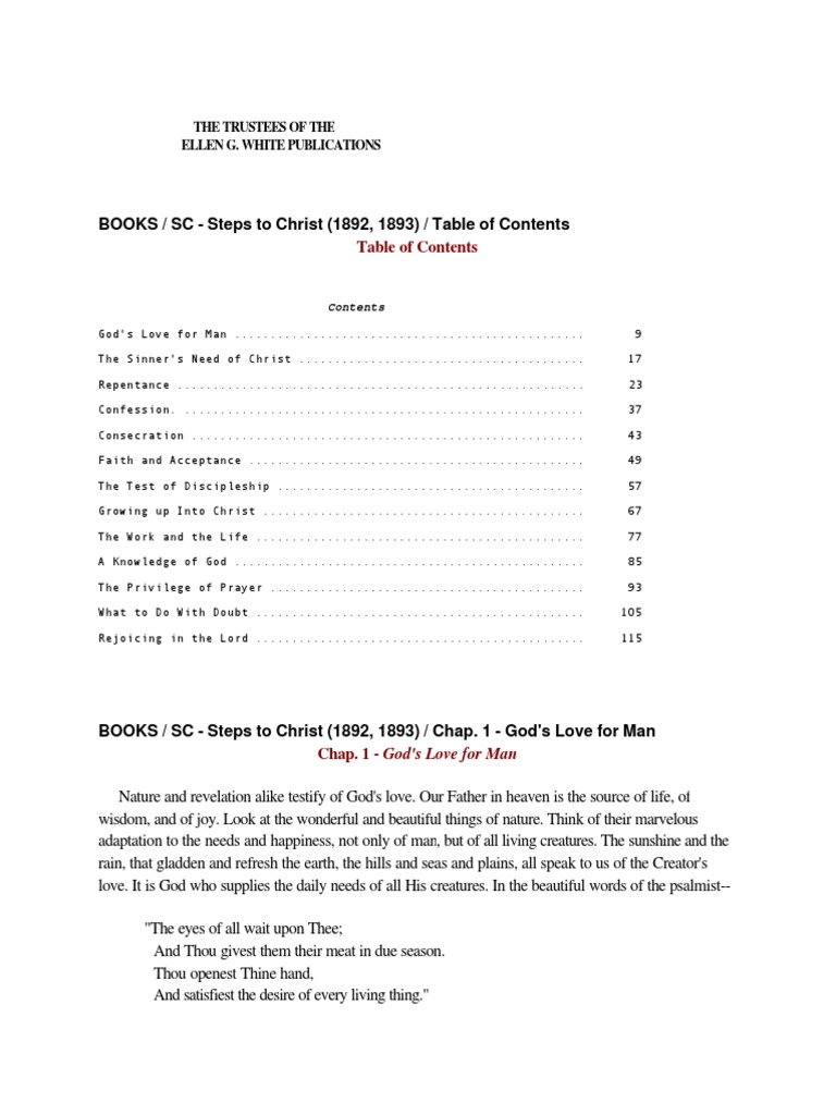 BOOKS / SC - Steps To Christ (1892, 1893) / Table of Contents | PDF ...