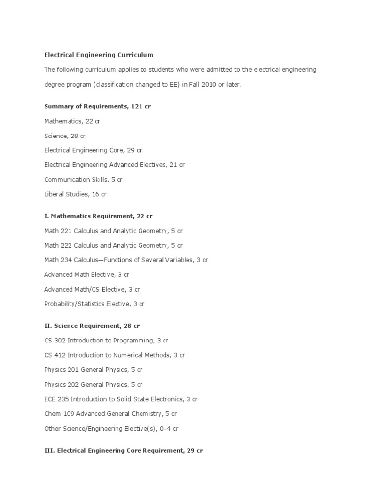 Electrical Engineering Curriculum | PDF | Technology & Engineering