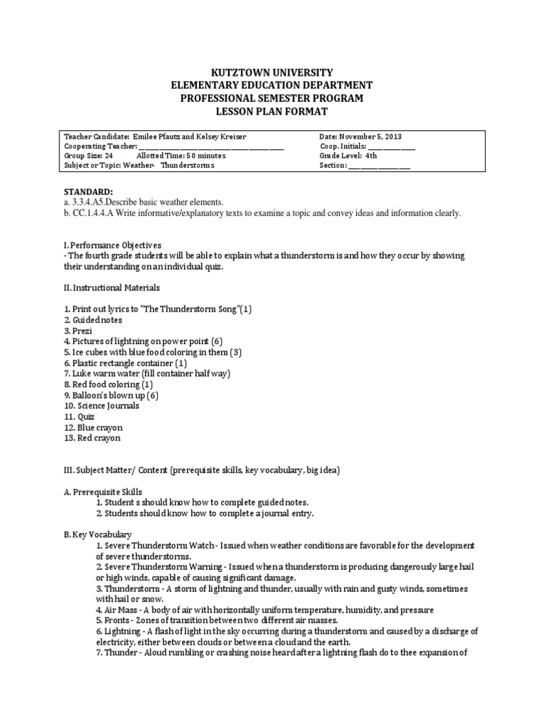 Thunderstorm Lesson Plan-1 | PDF | Thunderstorm | Lightning