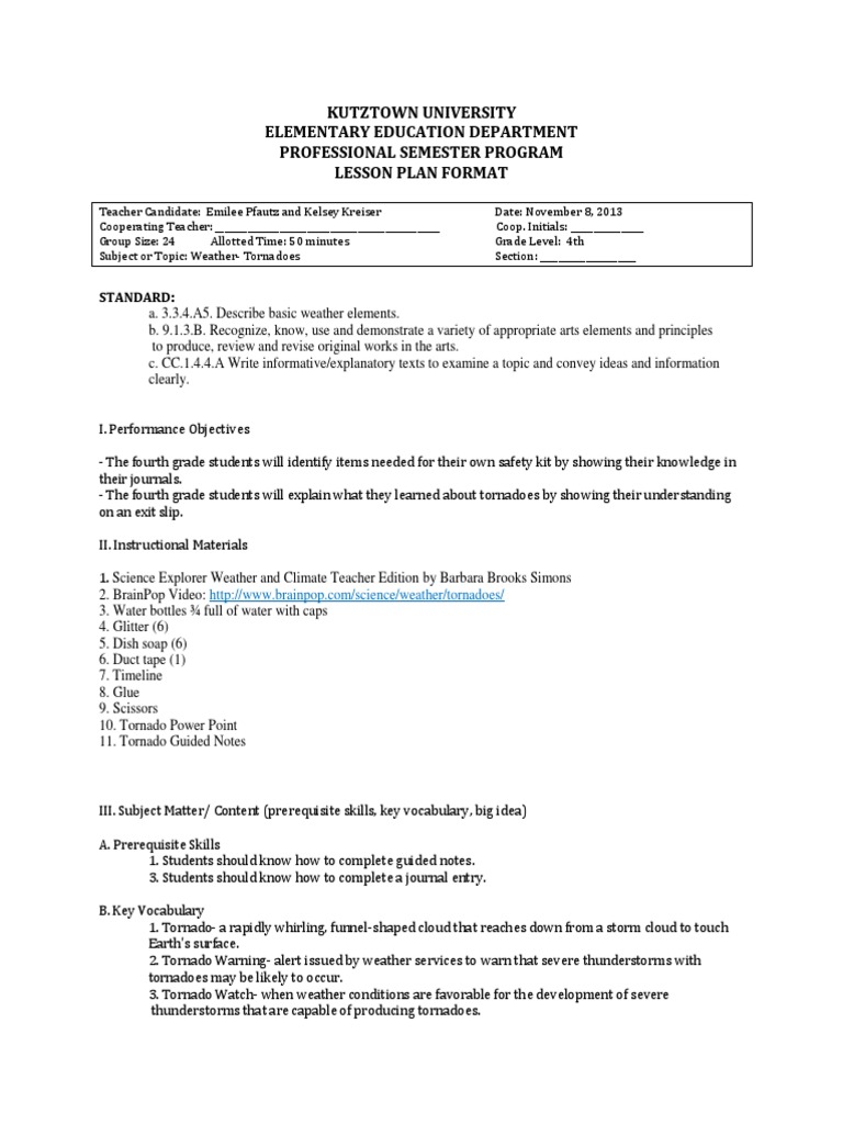Tornado Lesson Plan-1 | PDF | Tornadoes | Lesson Plan