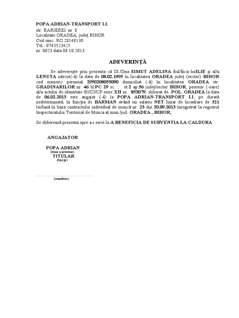 Adeverinta Salariat | PDF