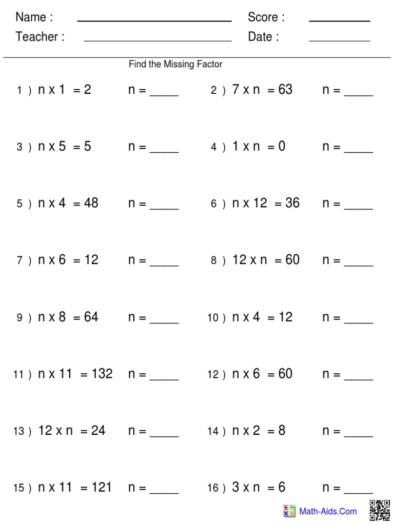 Find The Missing Factor 1 | PDF