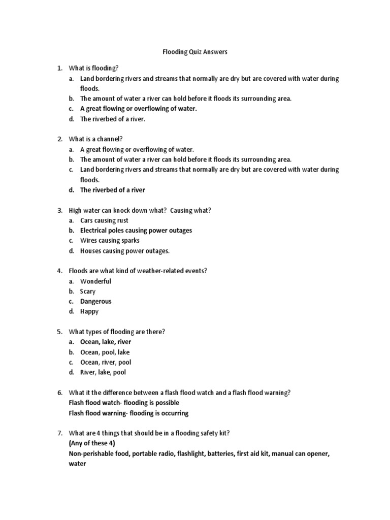 Flooding Quiz Answers | PDF | Flood | River