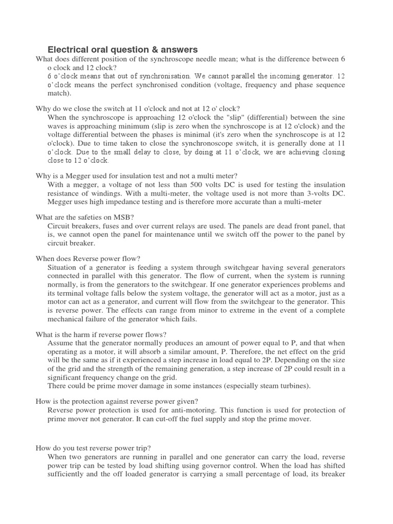 Electrical Oral Question & Answers | PDF | Computers | Technology ...