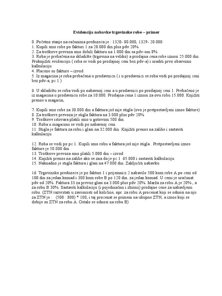 Evidencija Nabavke Trgovinske Robe Primer | PDF