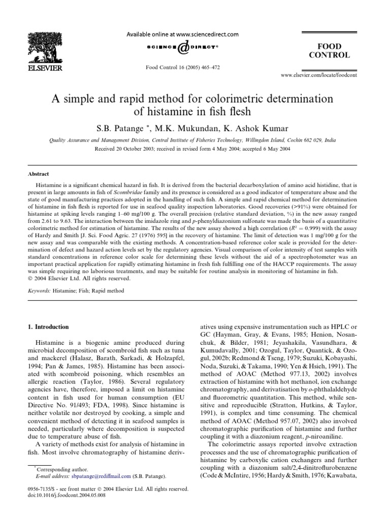 A Simple and Rapid Method For Colorimetric Determination of Histamine ...