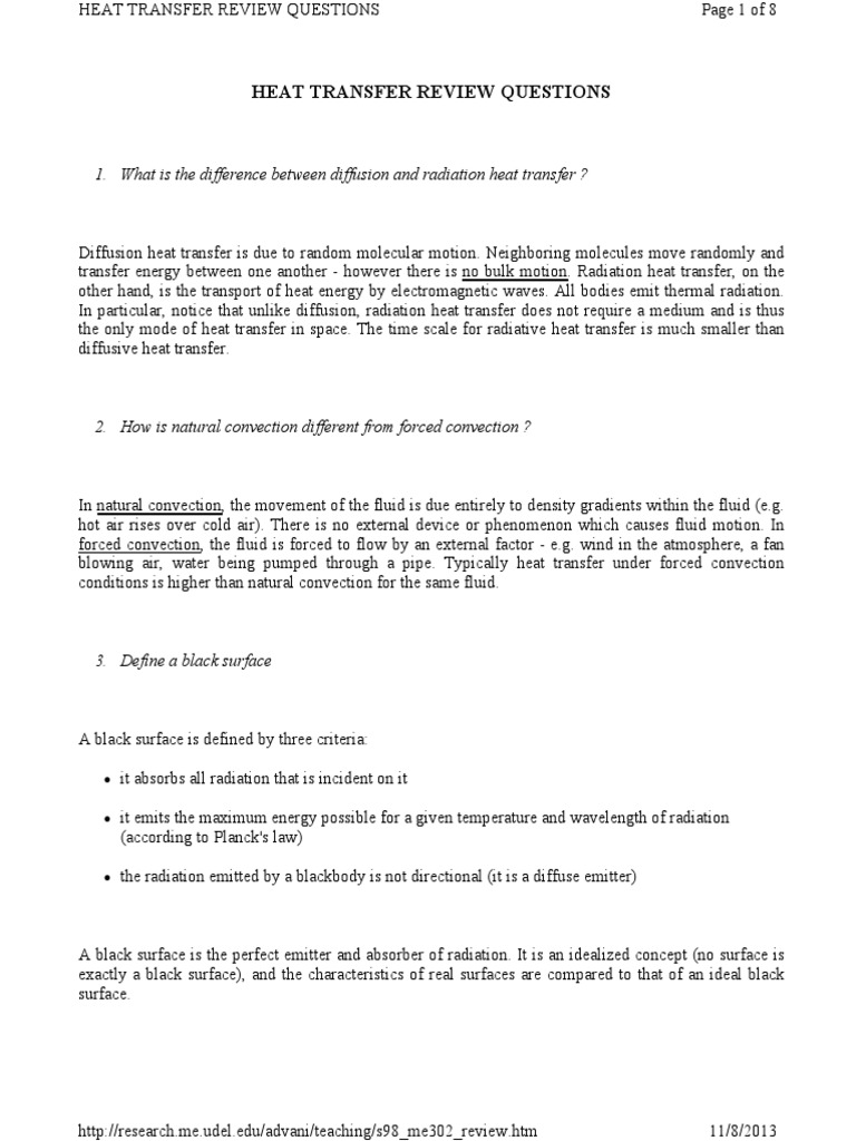 Heat Transfer Review Questions | PDF