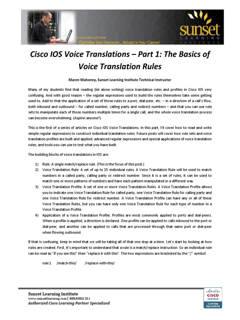 Cisco IOS Voice Translations | PDF | Translations | Bracket