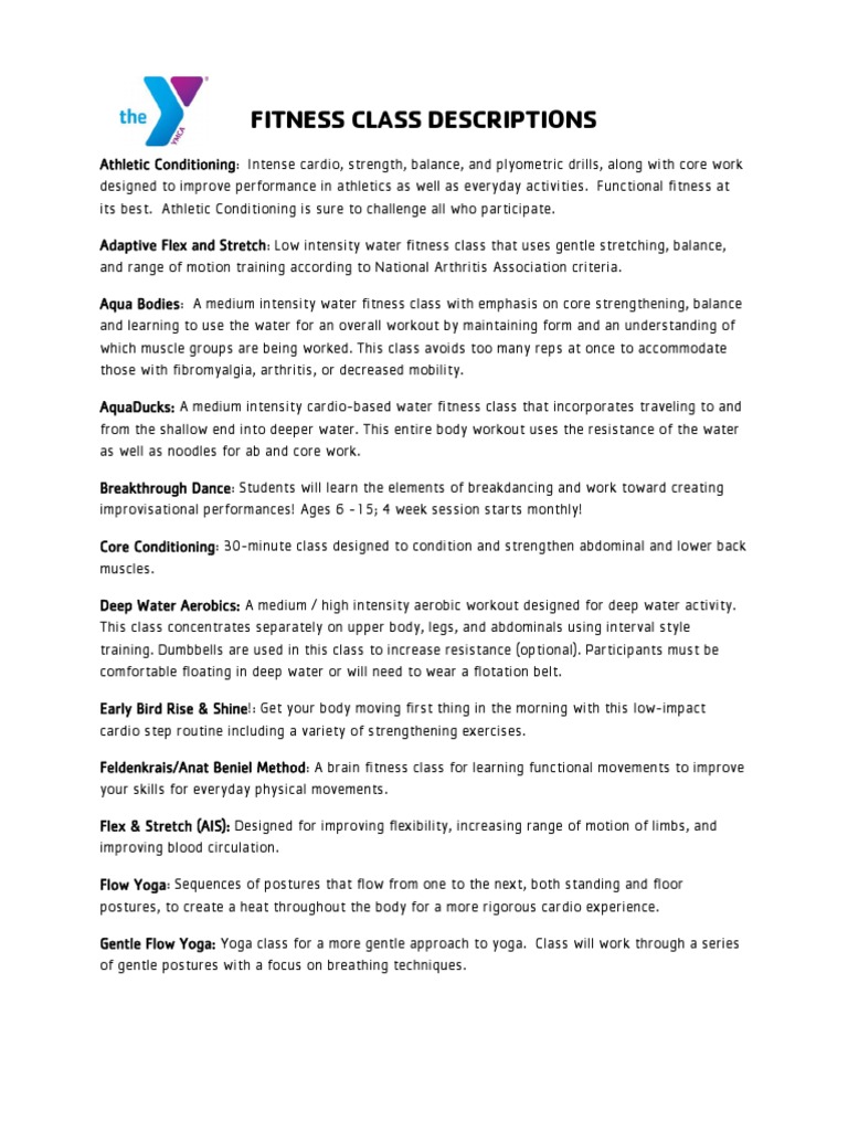 Fitness Class Descriptions | PDF | Pilates | Physical Fitness