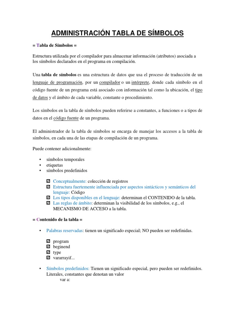 Administración de la Tabla de Símbolos en Compiladores | PDF ...