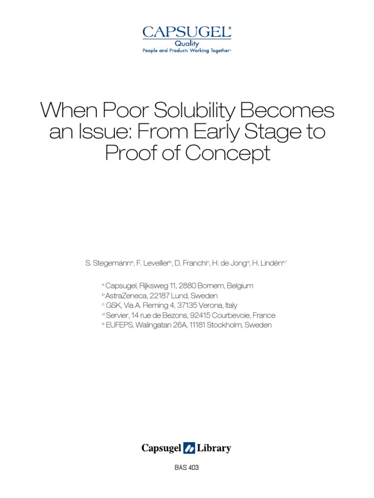 When Poor Solubility Becomes An Issue From Early Stage To Proof of ...