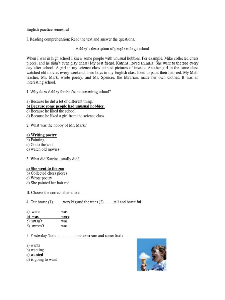English Practice: Reading & Grammar Test | PDF | Leisure
