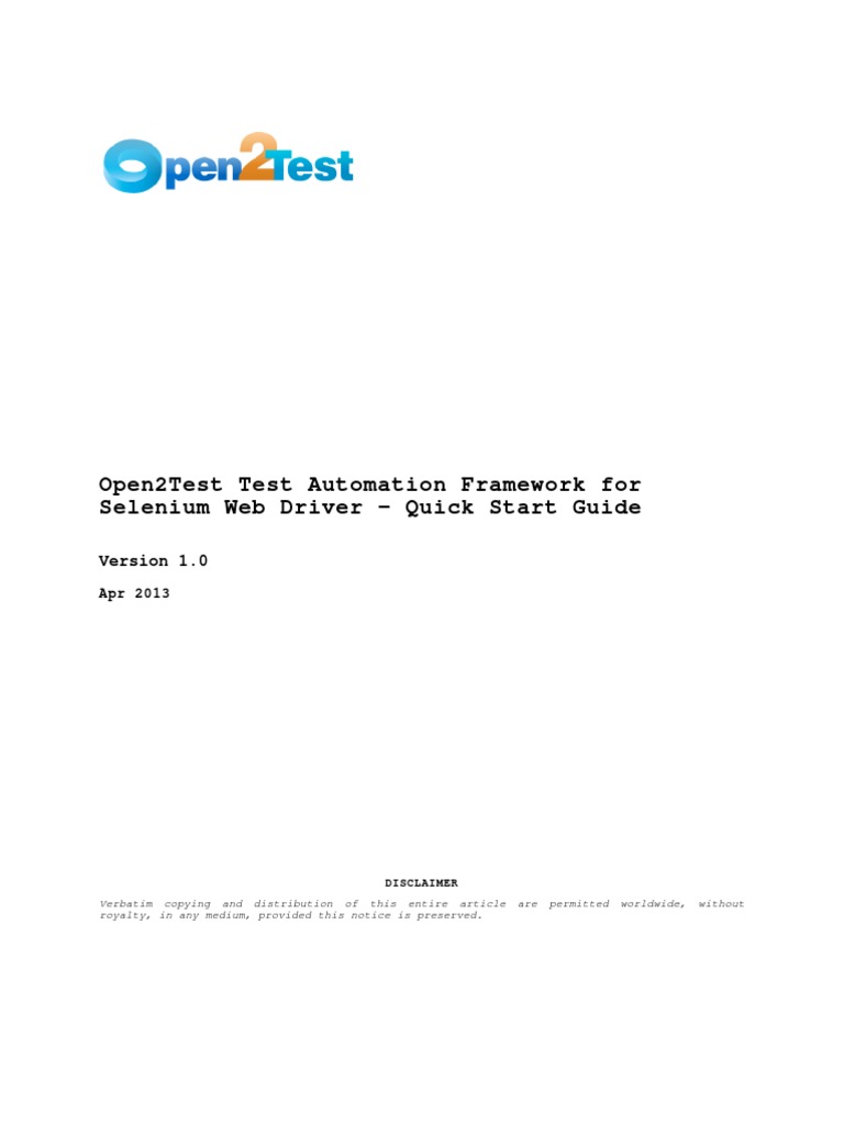 Open2test Test Automation Framework For Selenium Web Driver Quick Start Guide Pdf Selenium