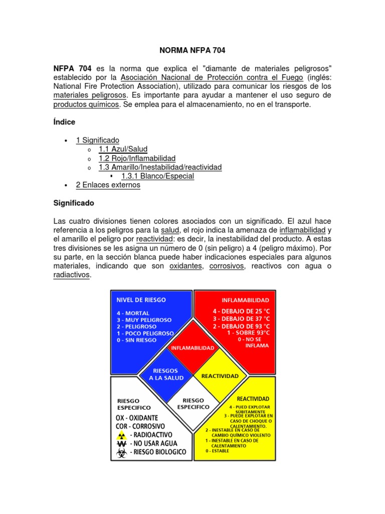 Norma Nfpa 704 | PDF | Materiales | Elementos químicos