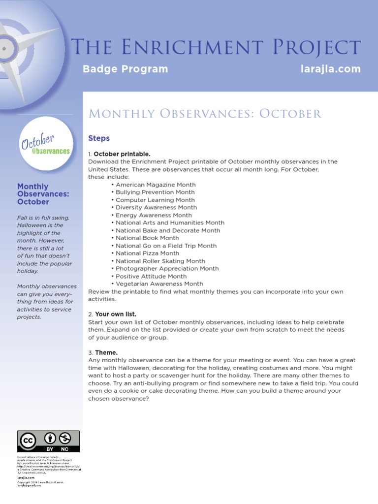 Badge: Monthly Observances - October | PDF | Brainstorming | Online And ...