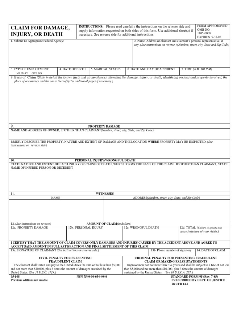 Standard Form 95 PDF | PDF | Tort | Deductible