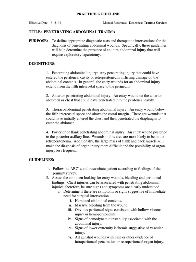 Practice Guideline: Effective Date: 6-18-04 Manual Reference: Deaconess ...