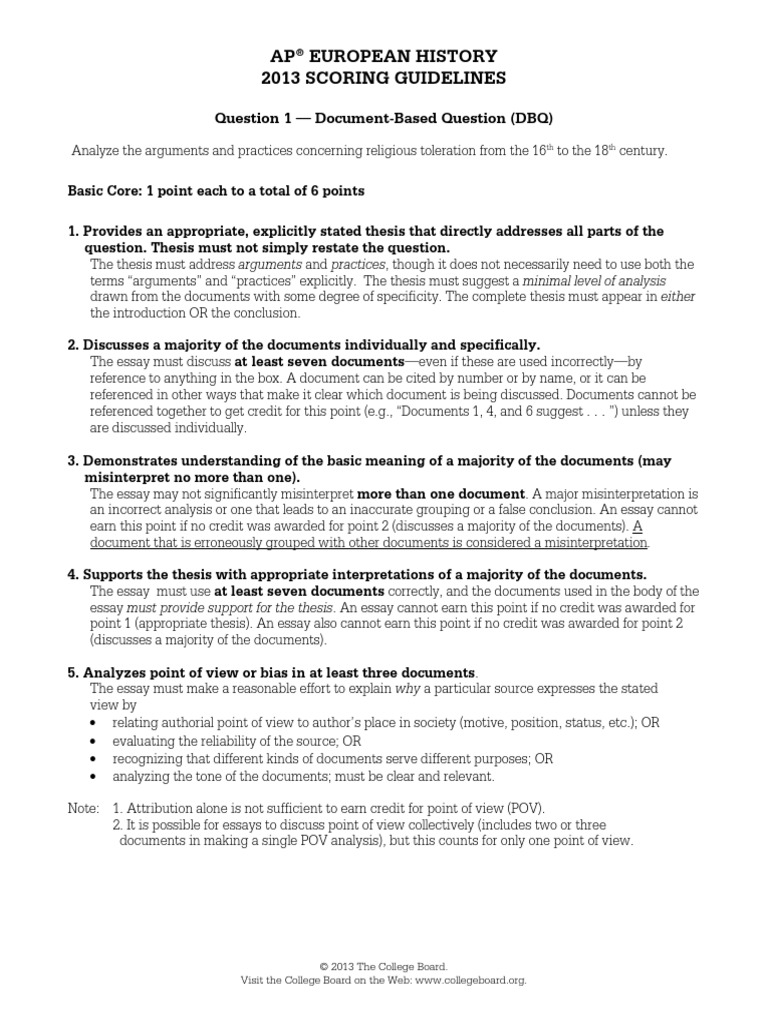 AP European History 2013 Scoring Guidelines: Question 1 - Document ...
