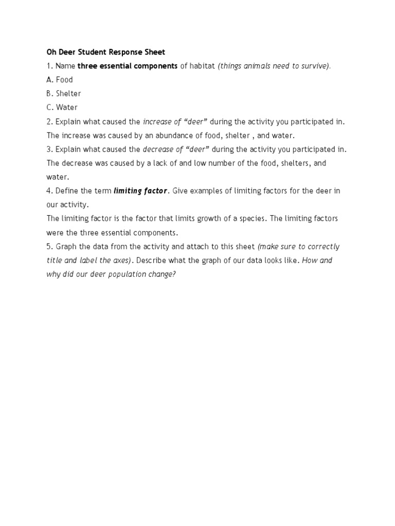 Oh Deer Activity Response Sheet | PDF | Social Science | Wellness