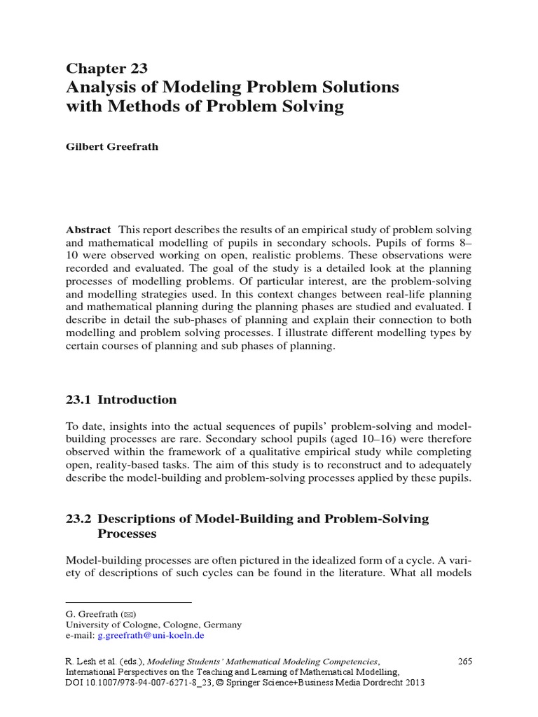 Analysis of Modeling Problem Solutions With Methods of Problem Solving | PDF | Reality ...