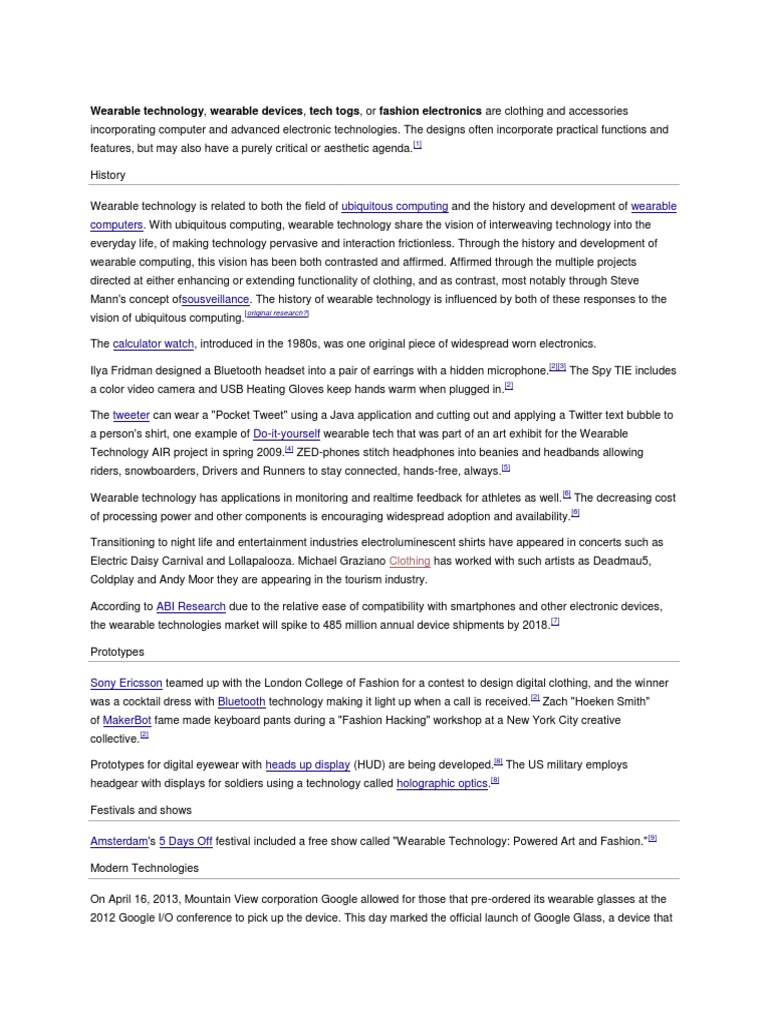 Wearable Tech: History & Innovations | PDF | Wearable Technology ...