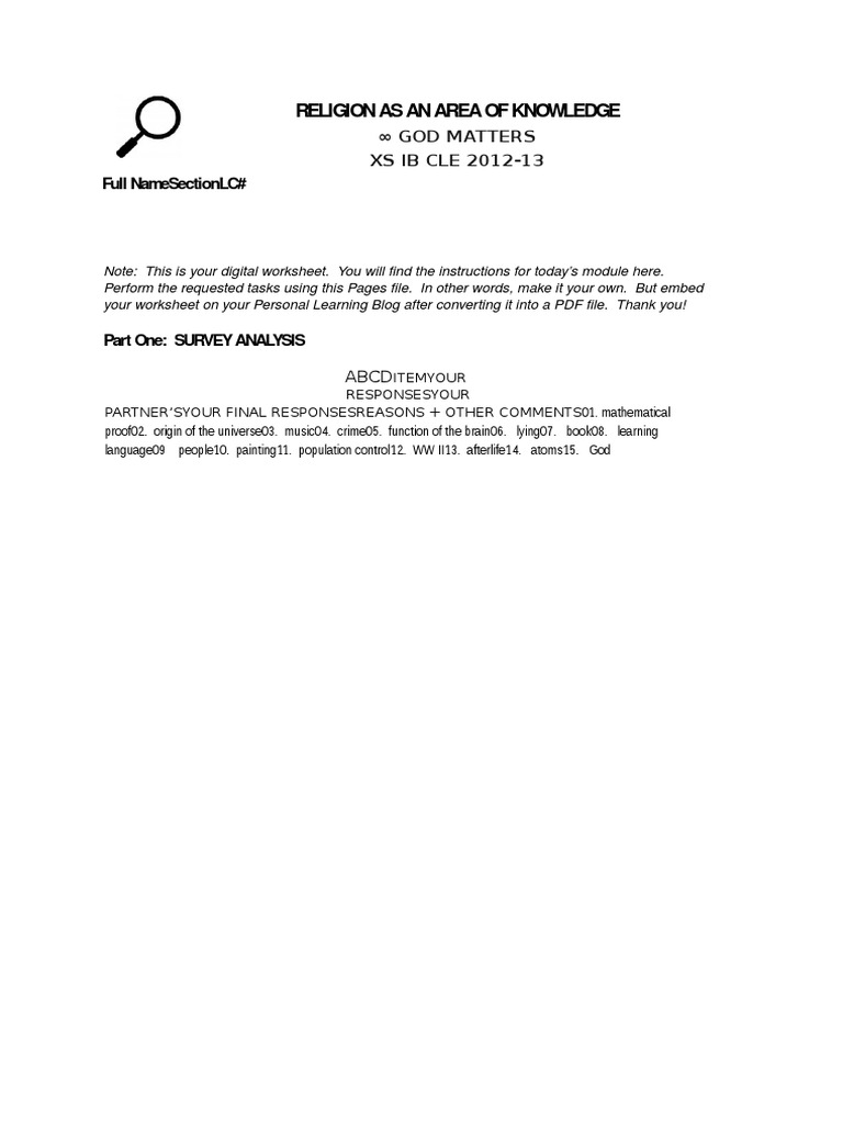 Survey Analysis Worksheet | PDF