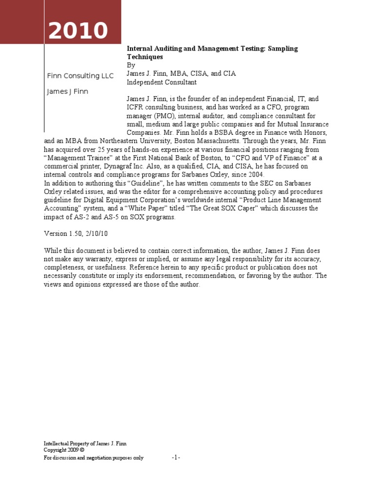 "Sampling" For Internal Audit, ICFR Compliance Testing | PDF | Sampling ...