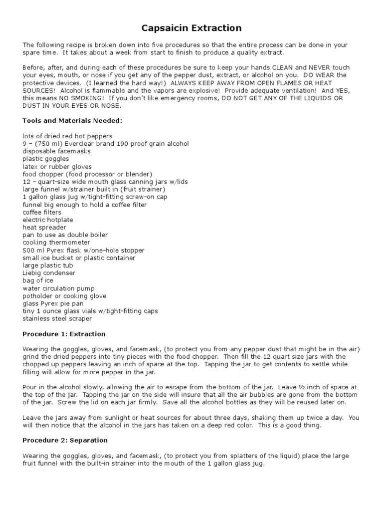 Capsaicin Extraction Process Guide | PDF | Chili Pepper | Beverages