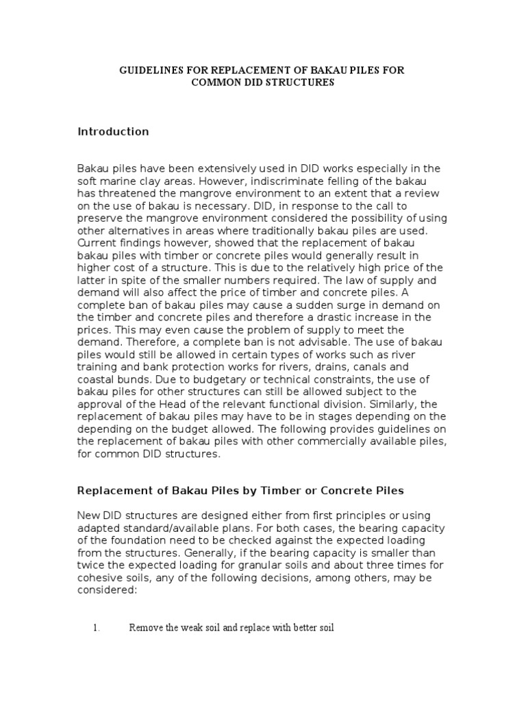 Guidelines For Replacement of Bakau Piles For Common Did Structures ...