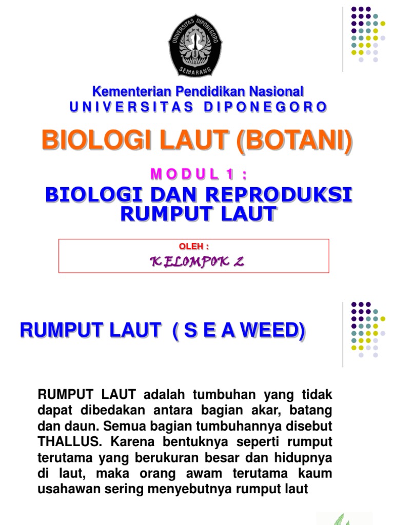 Biologi dan Reproduksi Rumput Laut | PDF