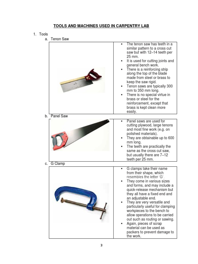 Tools and Machines Used in Carpentry Lab Part 5 | PDF | Manufactured ...