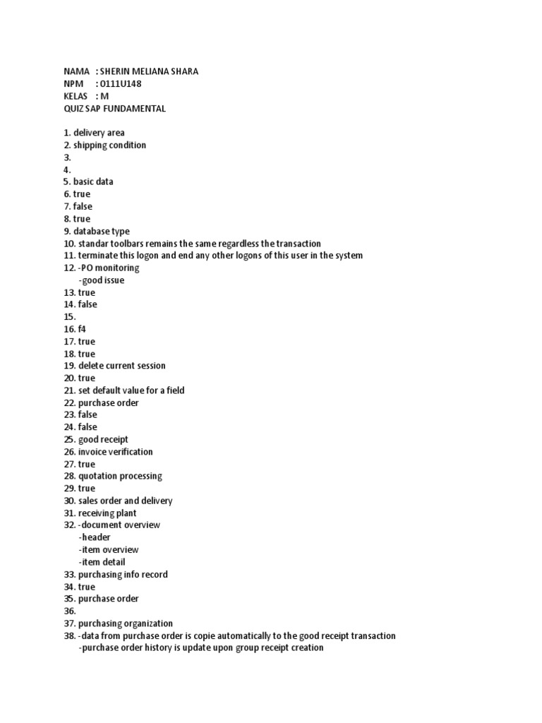 Quiz Sap Fundamental | PDF